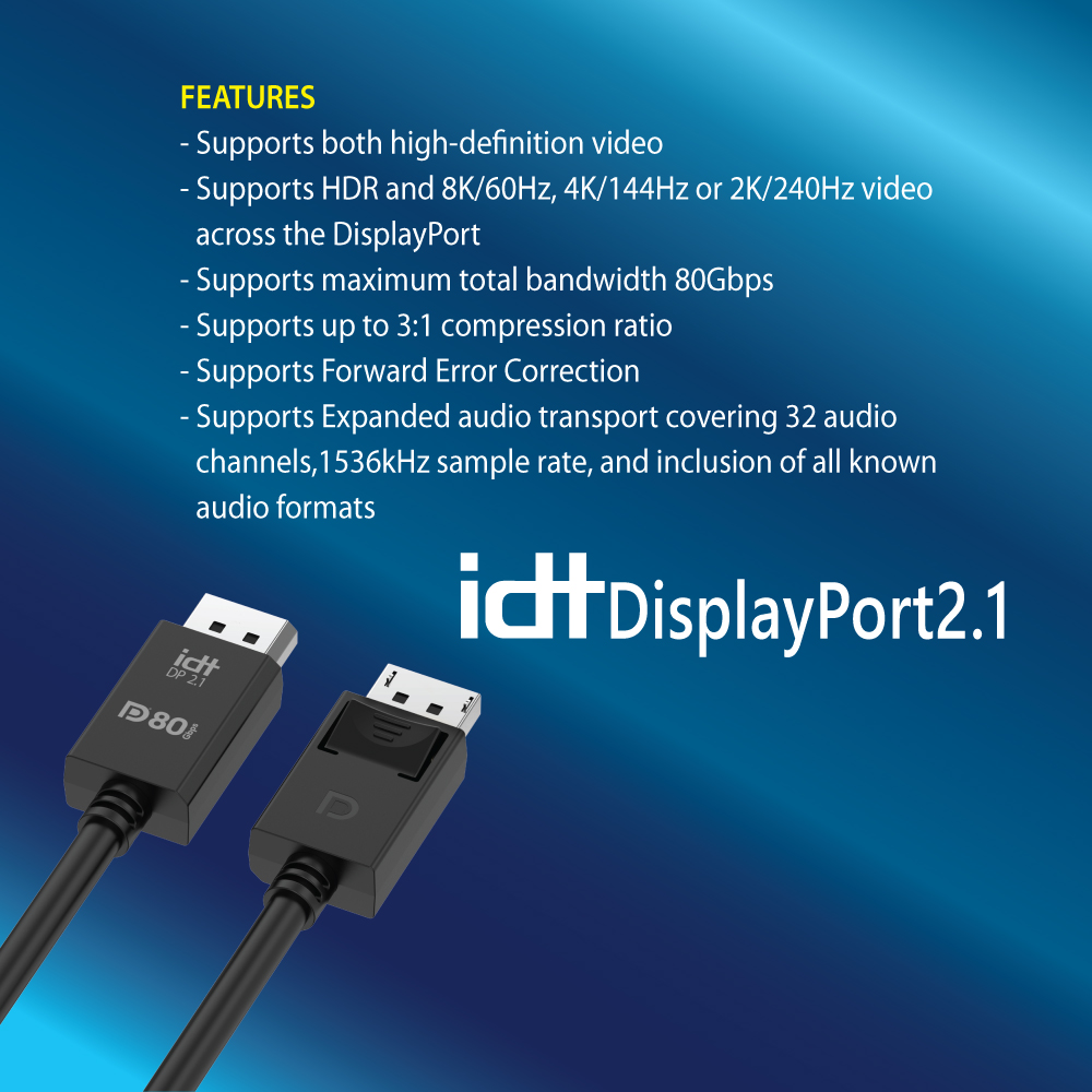 IDT DP 2.0 Displayport Cable 2.0 (1/2M) Display Port Cable for Video PC ...