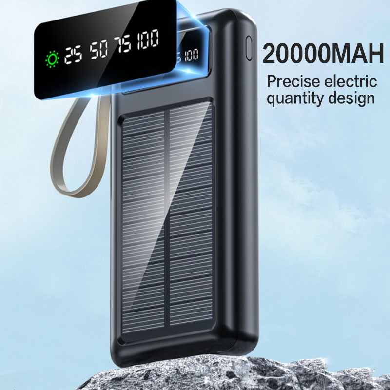 Bank kuasa Solar Powerbank 20000mAh Built-in 4 Cables PowerBank 100% ...