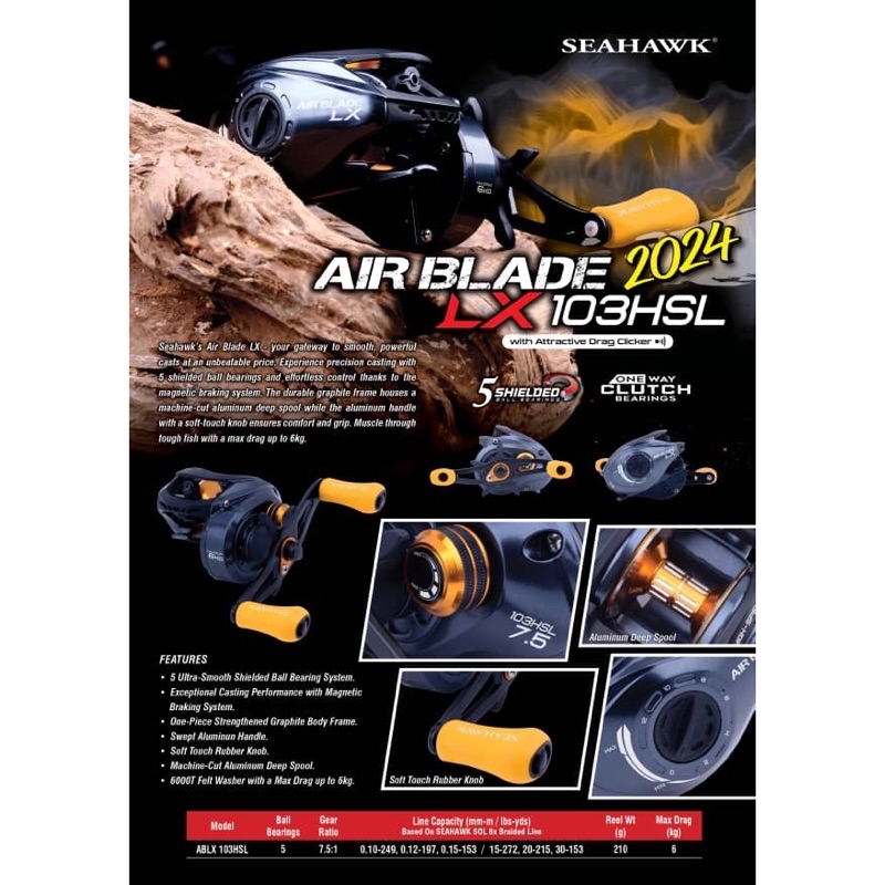 2024 New SEAHAWK AIR BLADE LX 103HSL BC BAITCASTING Fishing Reel | Shopee Malaysia