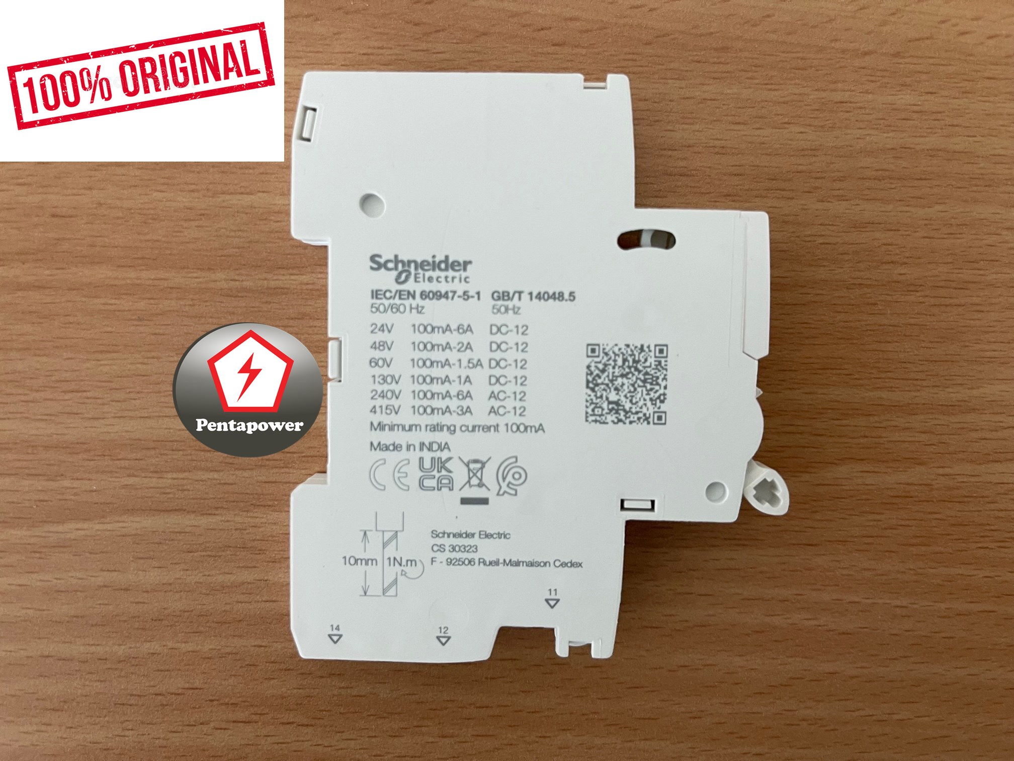 SCHNEIDER A9A26904 Auxiliary contact, Acti9 A9A, iOF, 1 C/O, 100mA to ...