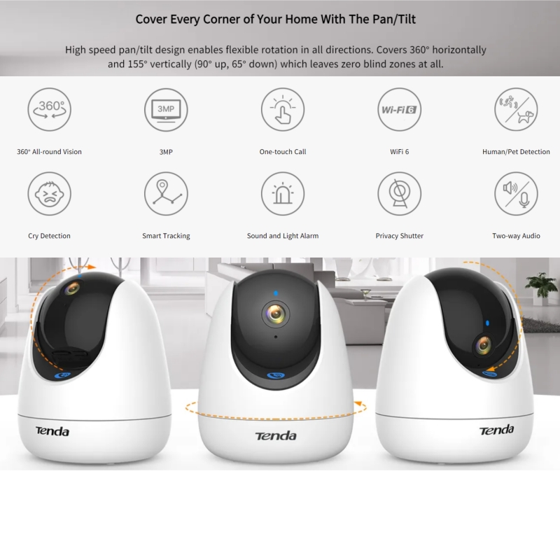 Tenda 4MP/3MP 2K+ WiFi 6 Auto Patrol 360 Ai Smart Wireless WiFi CCTV ...