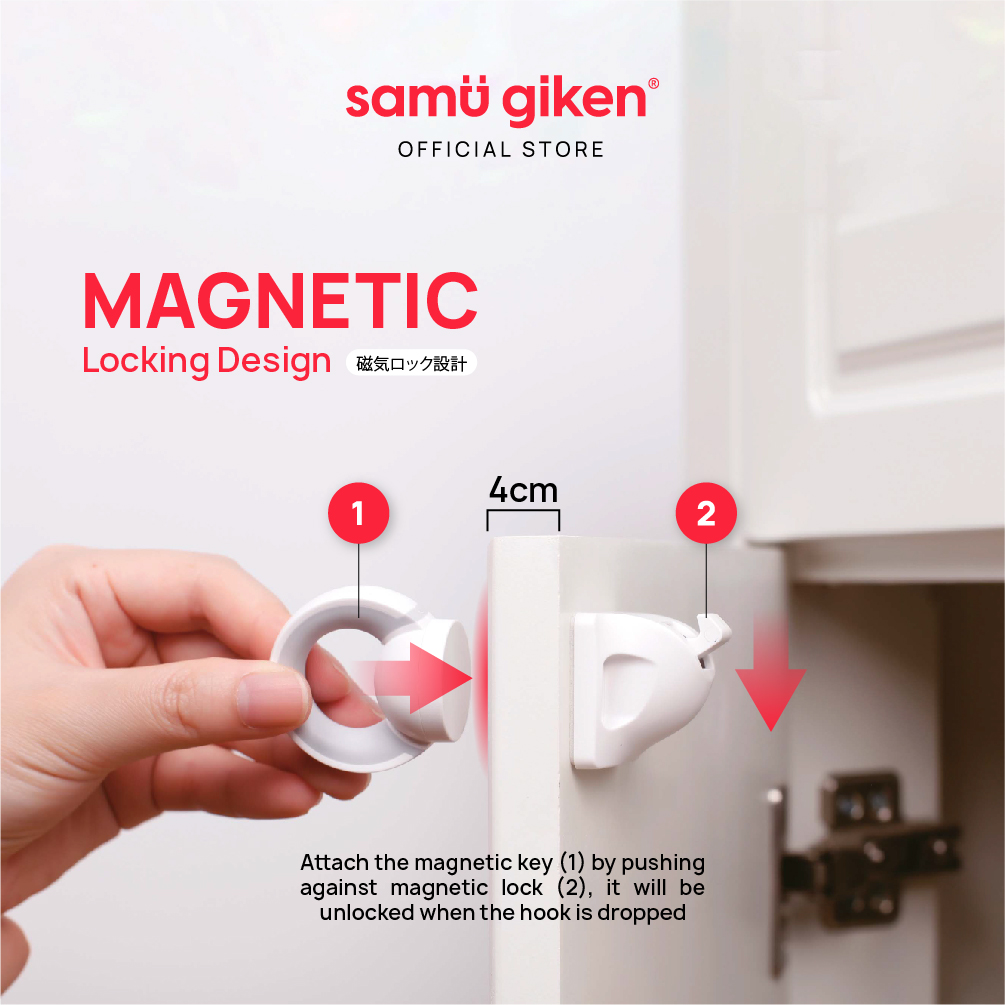 Samu Giken Safety Magnetic Lock, Model: ML3512 (GREY WHITE), 4 LOCKS ...