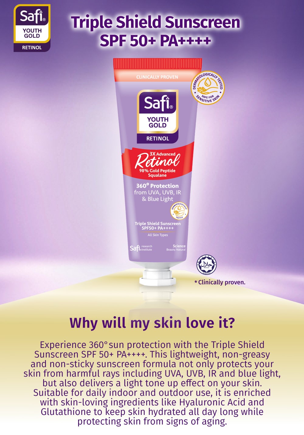 SAFI Youth Gold Retinol Triple Shield Sunscreen SPF50+ PA ...