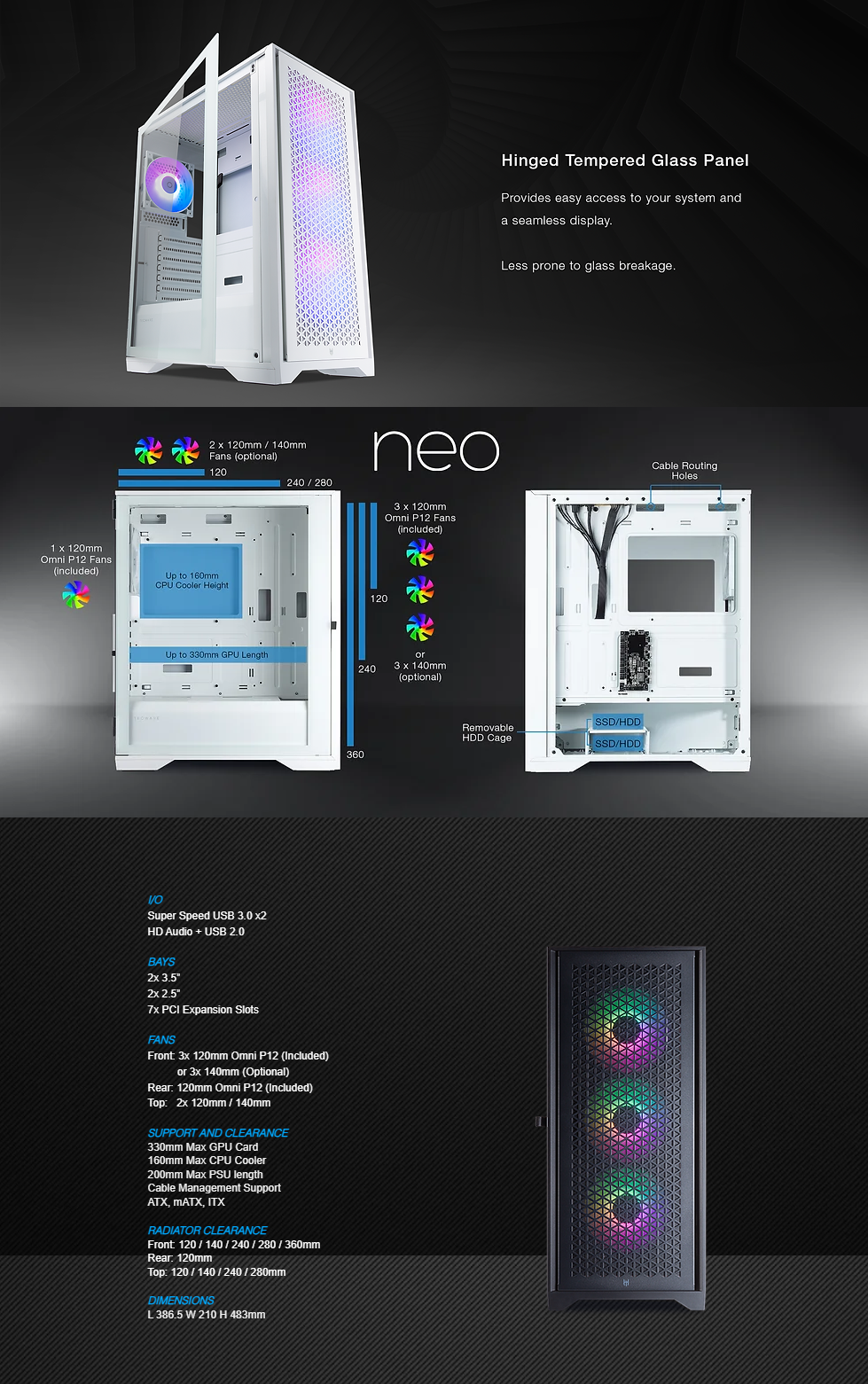 Tecware Neo TG ARGB ATX Chassis - Black / White # TWCA-NEO-BKOM / TWCA ...