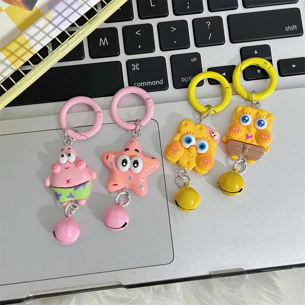 New SpongeBob SquarePants Patrick Keychain Cute Cartoon Bell Pendant ...