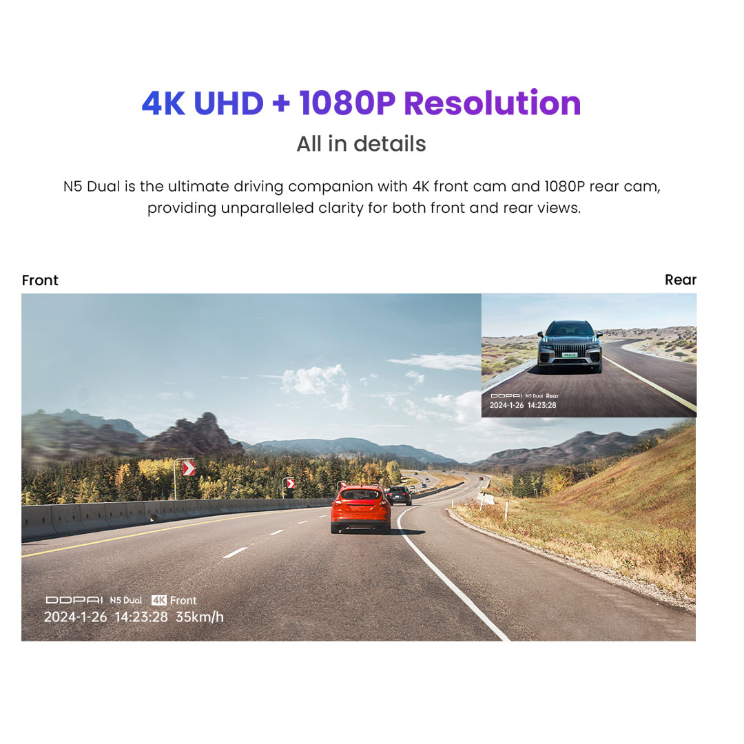 DDPAI N5 Dual GPS Front and Rear 4K Ultra HD Resolution AI Dashcam With ...