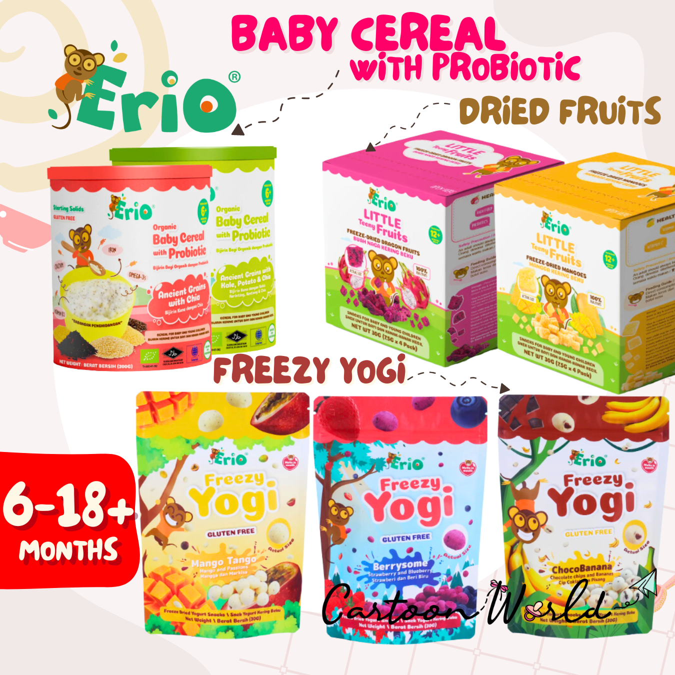 Erio Baby Cereal With Probiotic 6m+ Freezy Yogi 18m+ Little Teeny ...