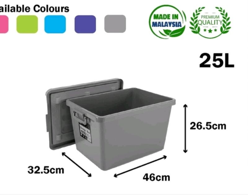 Plastic Storage Box 25 Litre with Wheel Organizer Container Kotak Bekas ...