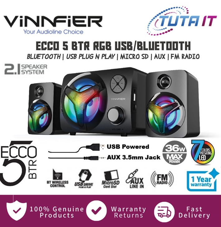 Vinnfier Bluetooth Wireless Speaker ECCO 5 BTR with FM Radio, Micro SD ...
