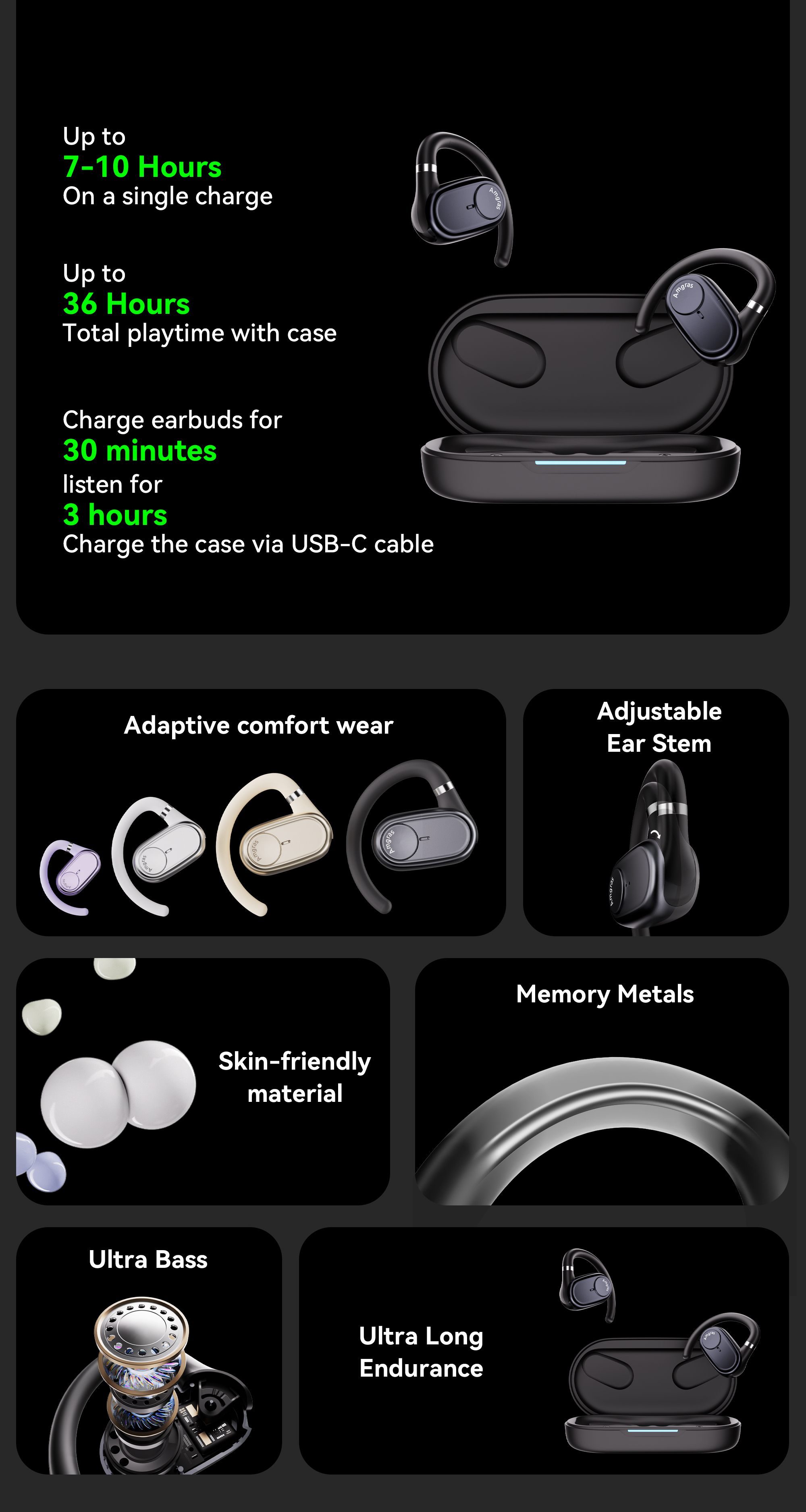 Amgras OpenEchoⅤ Ultra Air Conduction earphone bluetooth wireless earbuds gaming Spatial Audio ...