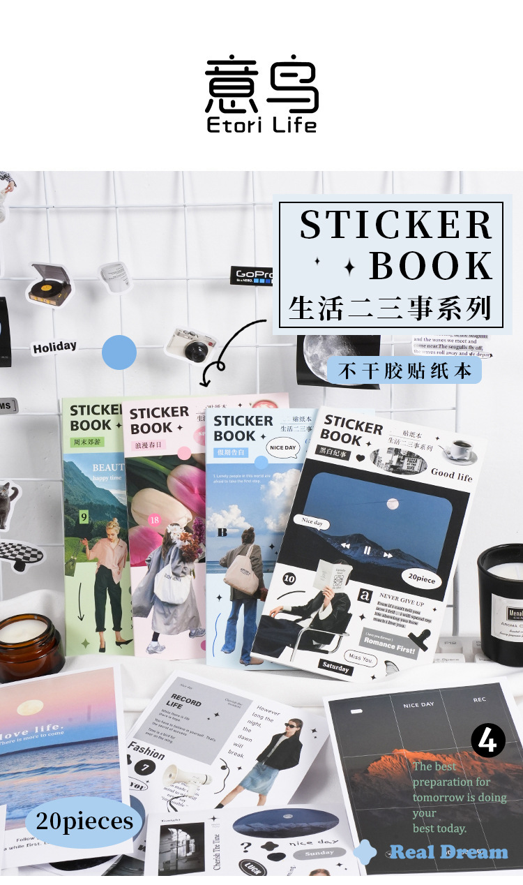 Whitespace 20pcs ins Good Life Sticker Book Muji Aesthetic Scrapbooking ...