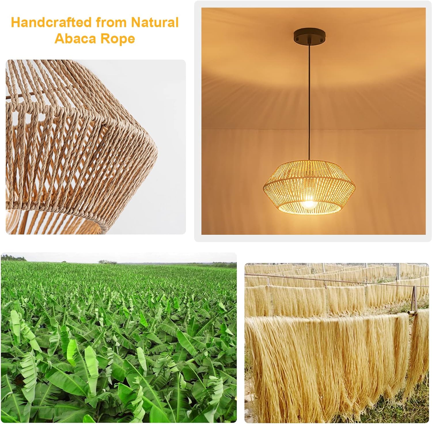Rattan Hand Woven Pendant Light Hemp Rope Wicker Pendant Light Lampu ...