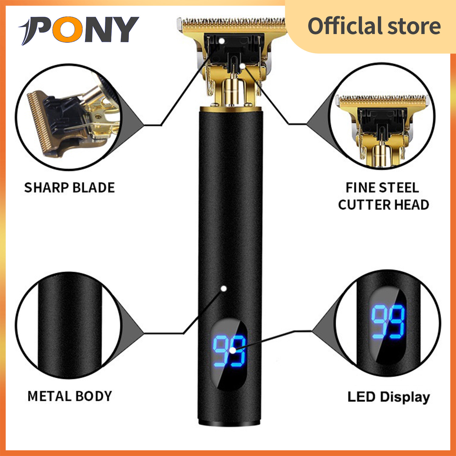 Pony-LED Electric Hair Clipper Hair Trimmer barber beard trimmer Shaver ...