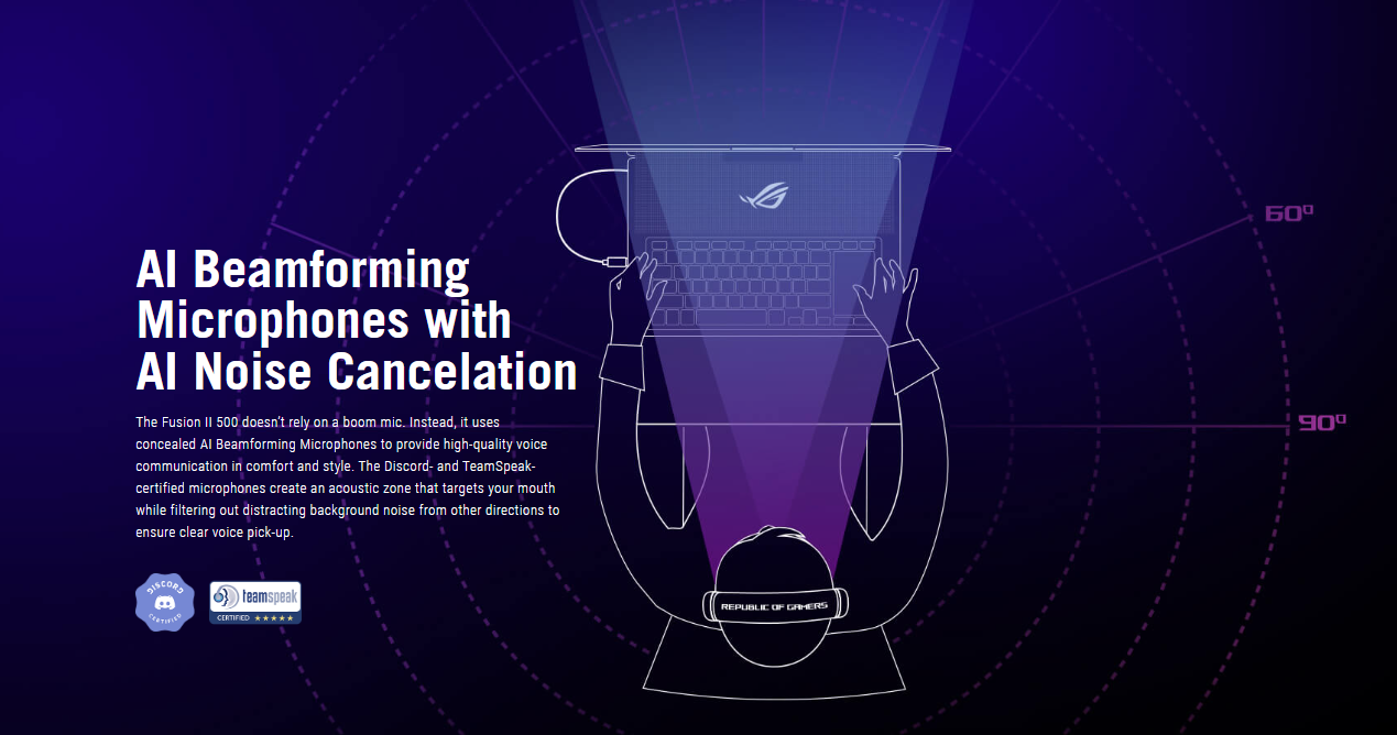 ASUS ROG Fusion II 500 Gaming Headset - AI Beamforming Mic, Noise-canceling AI Mic, 7.1 Surround ...