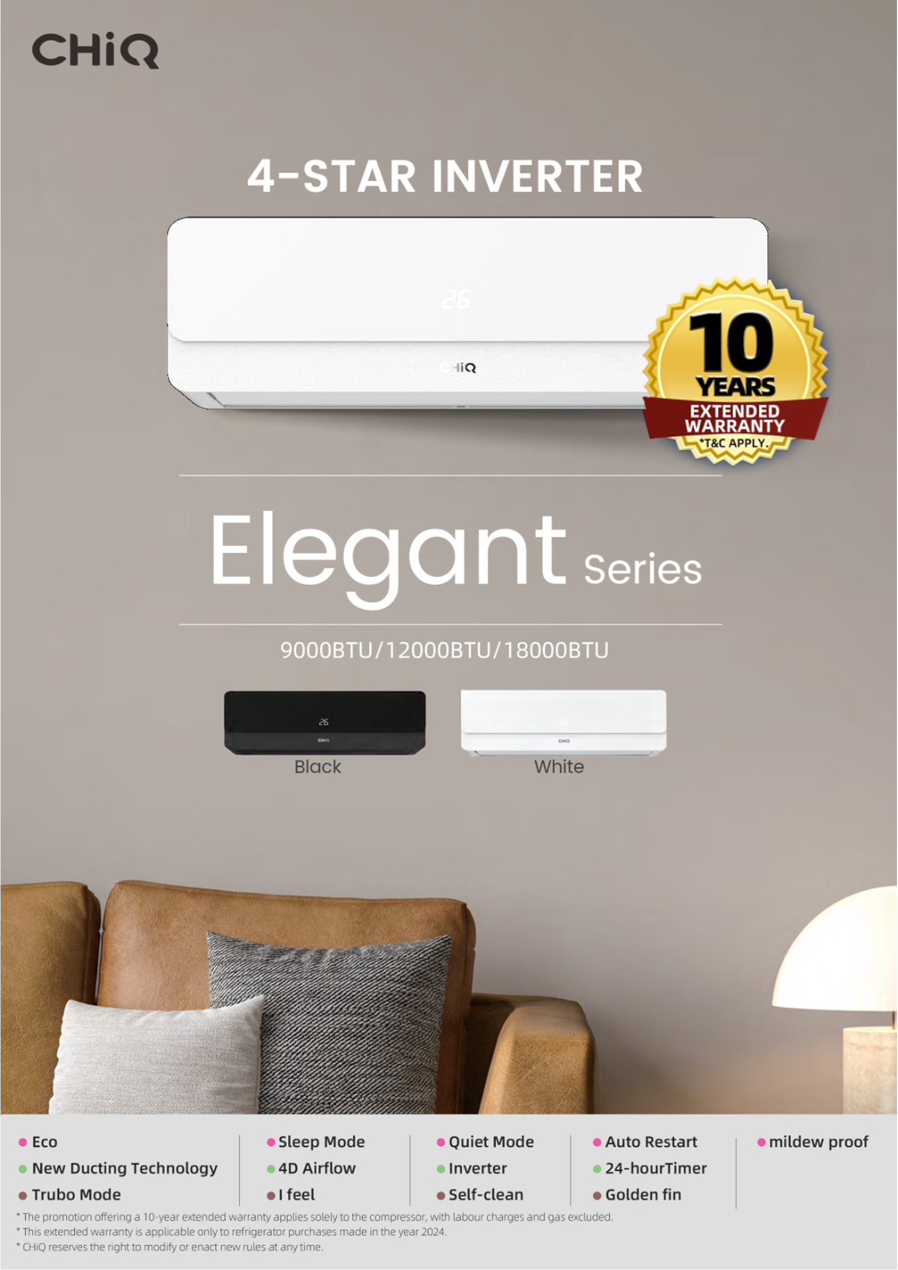 CHiQ Inverter / Non-Inverter Air Cond R32 Air Conditioner 9K-12K BTU ...