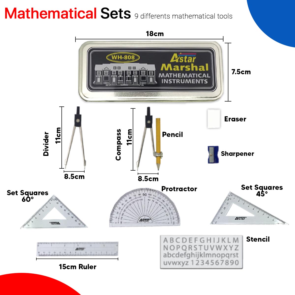 Astar Marshal Geometry Set Mathematical Instruments WH-808 -(SET ...