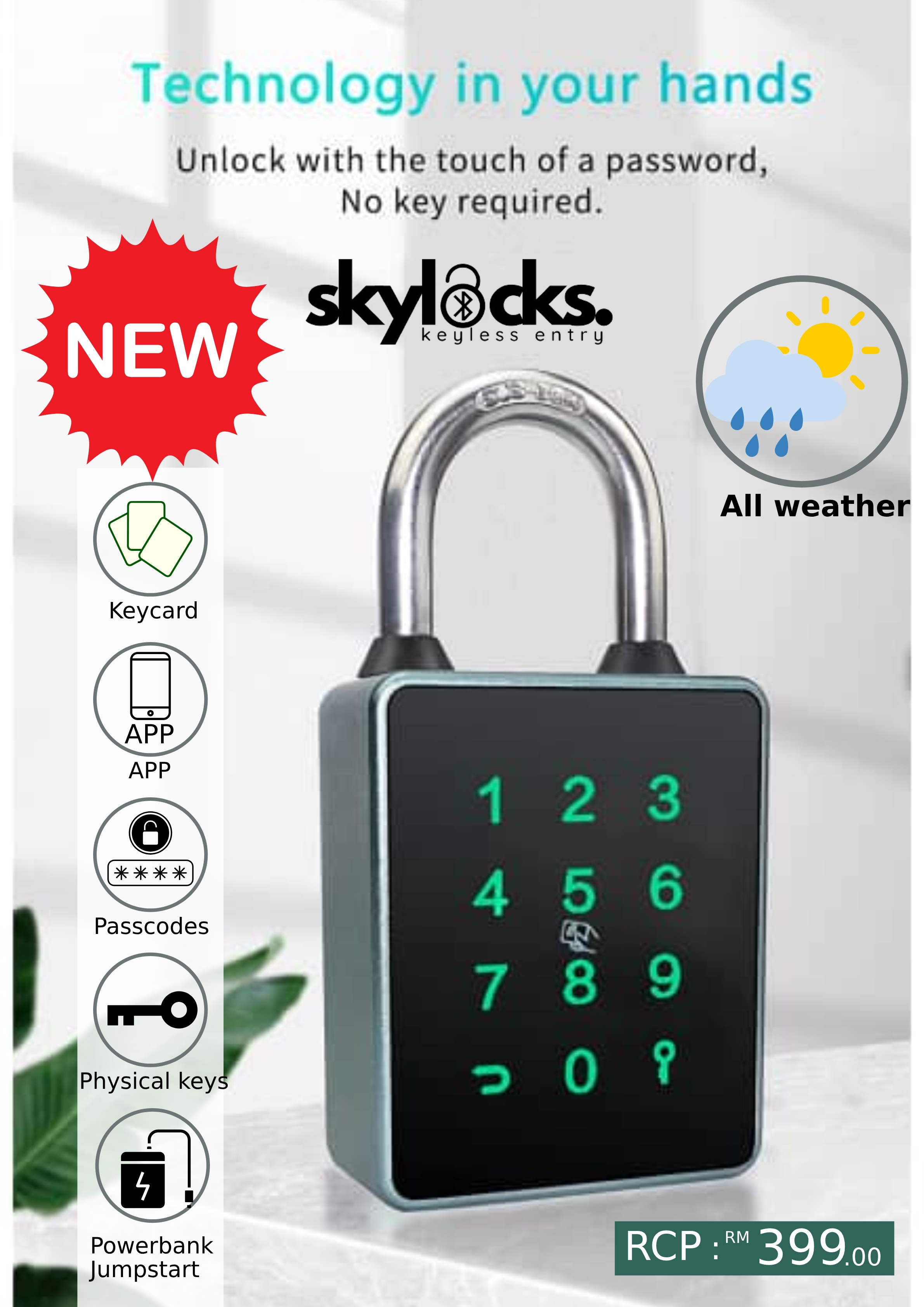 skylocks Smart Keypad | T55C (App Key Lock Box Pin Padlock WIFI Lock ...
