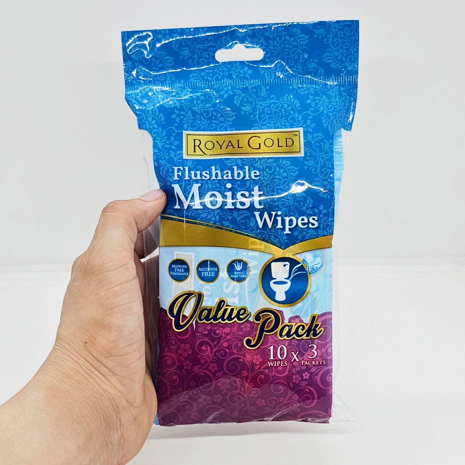 Royal Gold Flushable Wipes Moist (10s x 3 Packets) Flushable Wet Tissue ...