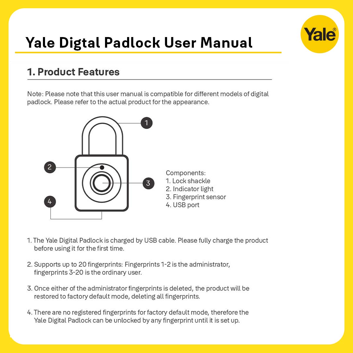 Yale Digital Bicycle Lock_Black YDBL-B - IP65/ Micro USB Cable/ 20 ...