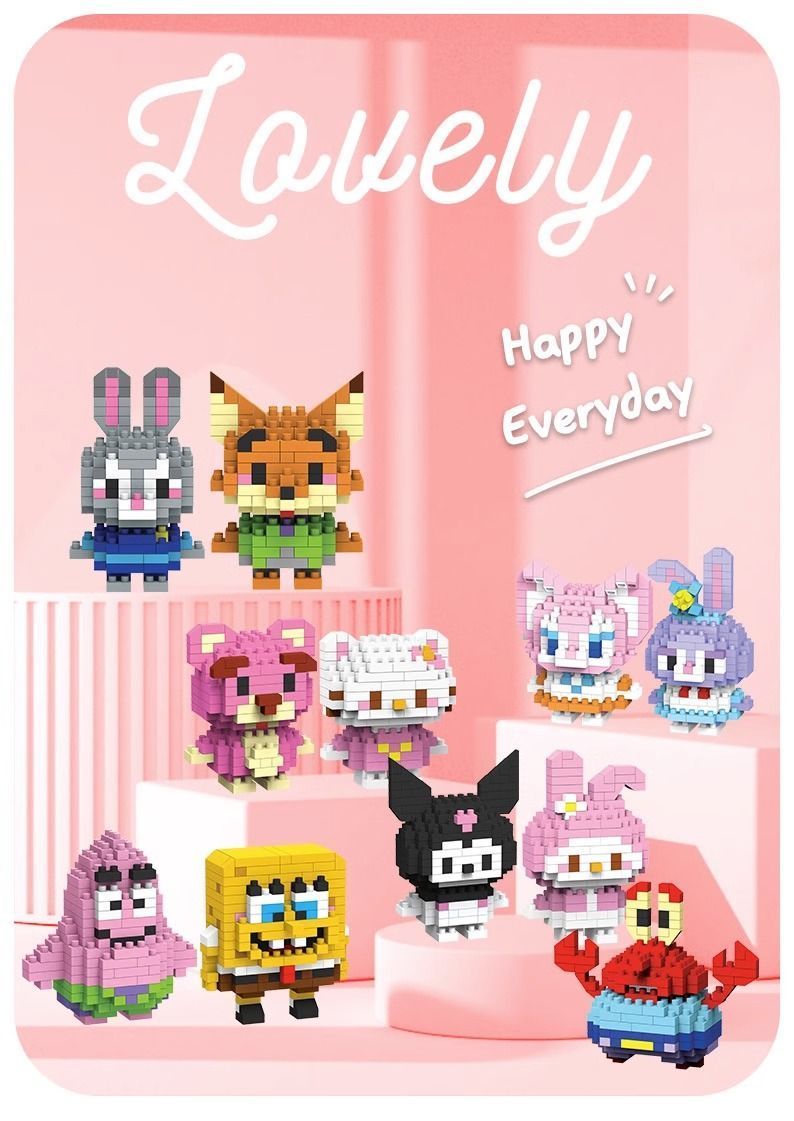 60 Styles Mini Cute Cartoon Nano Building Block Kuromi Mario Mainan ...