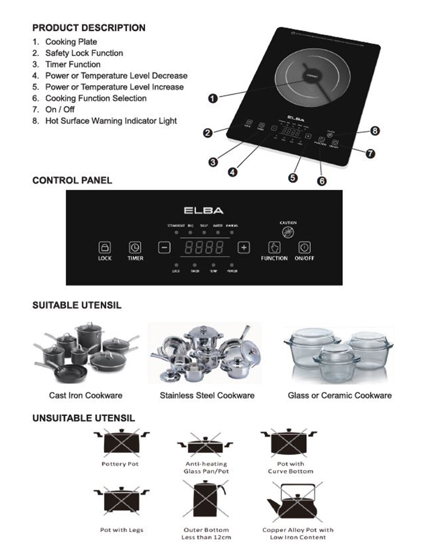 [FREE Shipping] Elba 2000W Ceramic Cooker Cookware Set with Lid ...