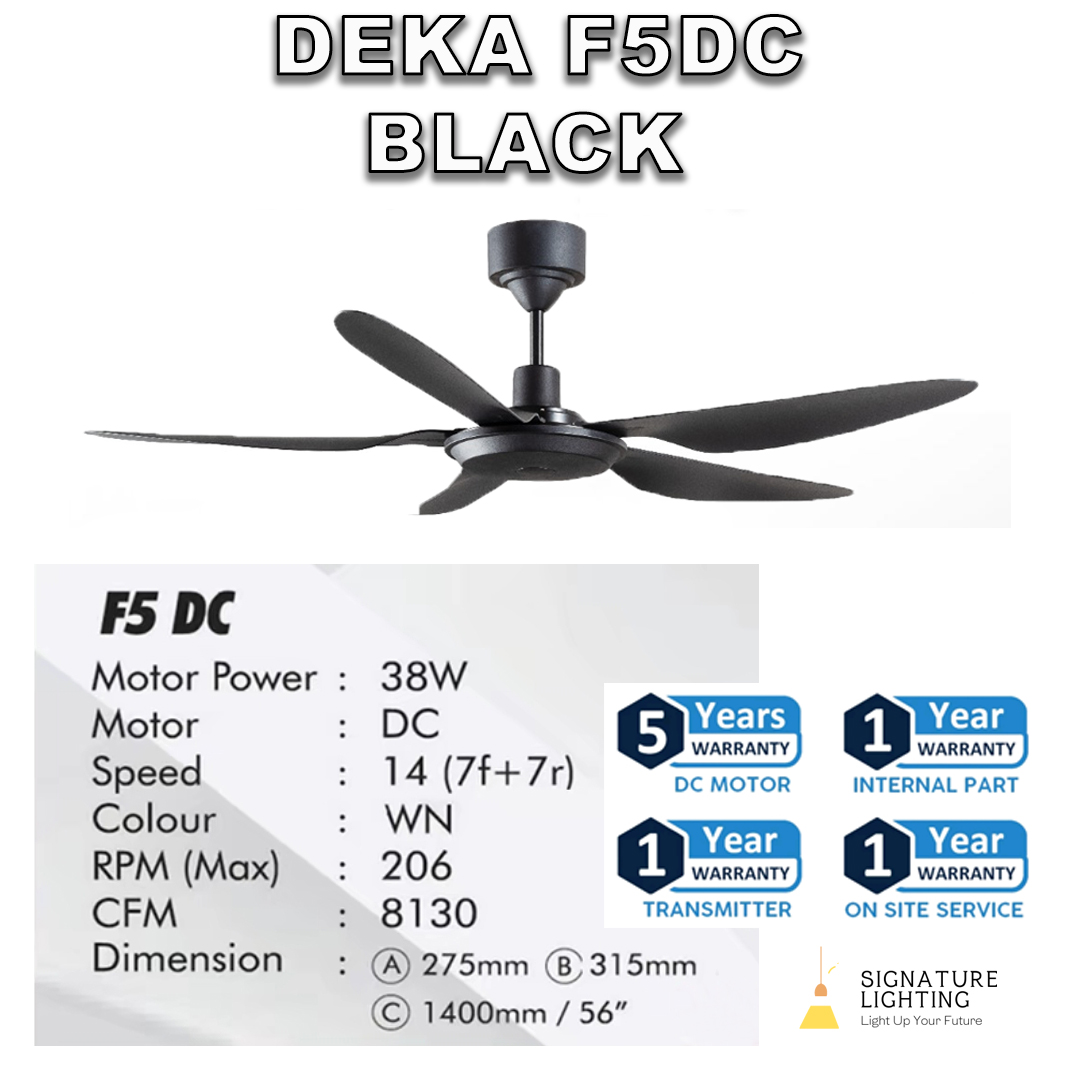 Deka DC Motor Ceiling Fan 56" KRONOS 5 Blade 7 Speed With Remote ...