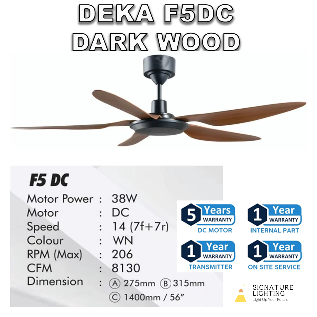 Deka DC Motor Ceiling Fan 56" KRONOS 5 Blade 7 Speed With Remote ...