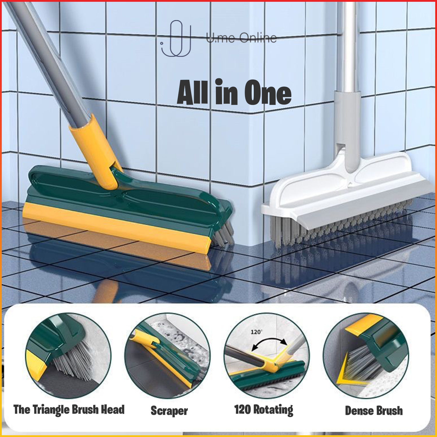 U.me 3 in 1 Brush Penyapu Berus Lantai Bilik Air Cuci Tandas Besi ...