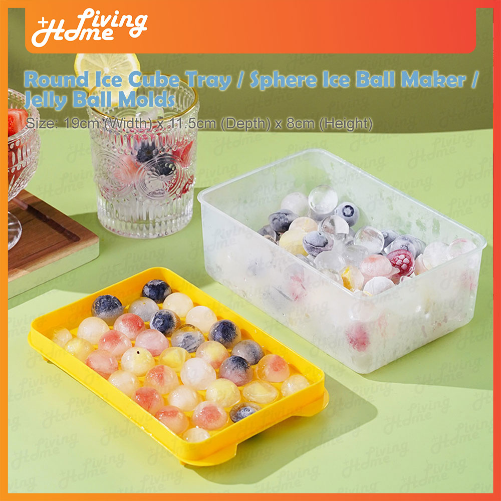 Round Ice Cube Tray Maker Jelly Ball Molds With Storage Plastic ...