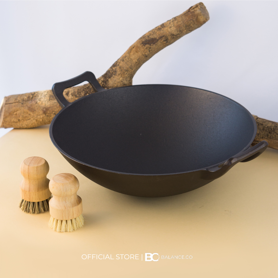 Balance.co Premium Pre-seasoned Pure Cast Iron Wok Non Stick Uncoated ...