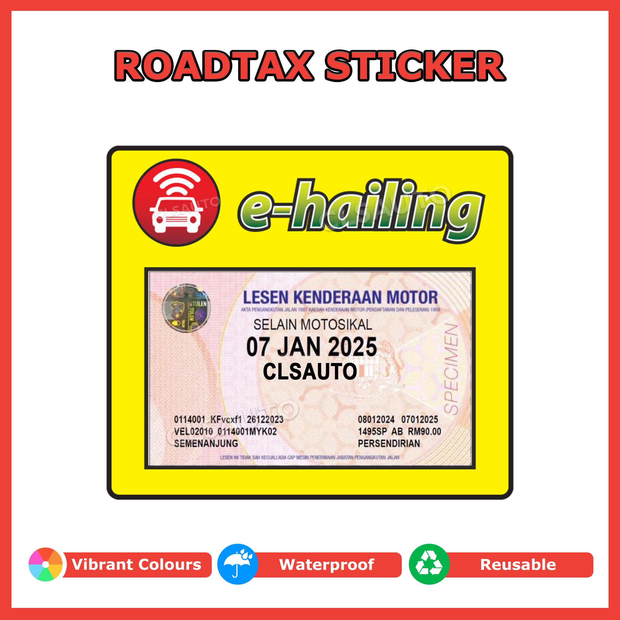 Driver Roadtax Sticker Car Ehailing Pelekat Roadtax Yellow Green ...