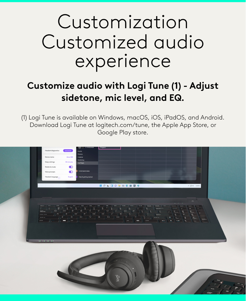 Logitech Zone 300 Wireless Bluetooth Headset With Noise-Canceling ...
