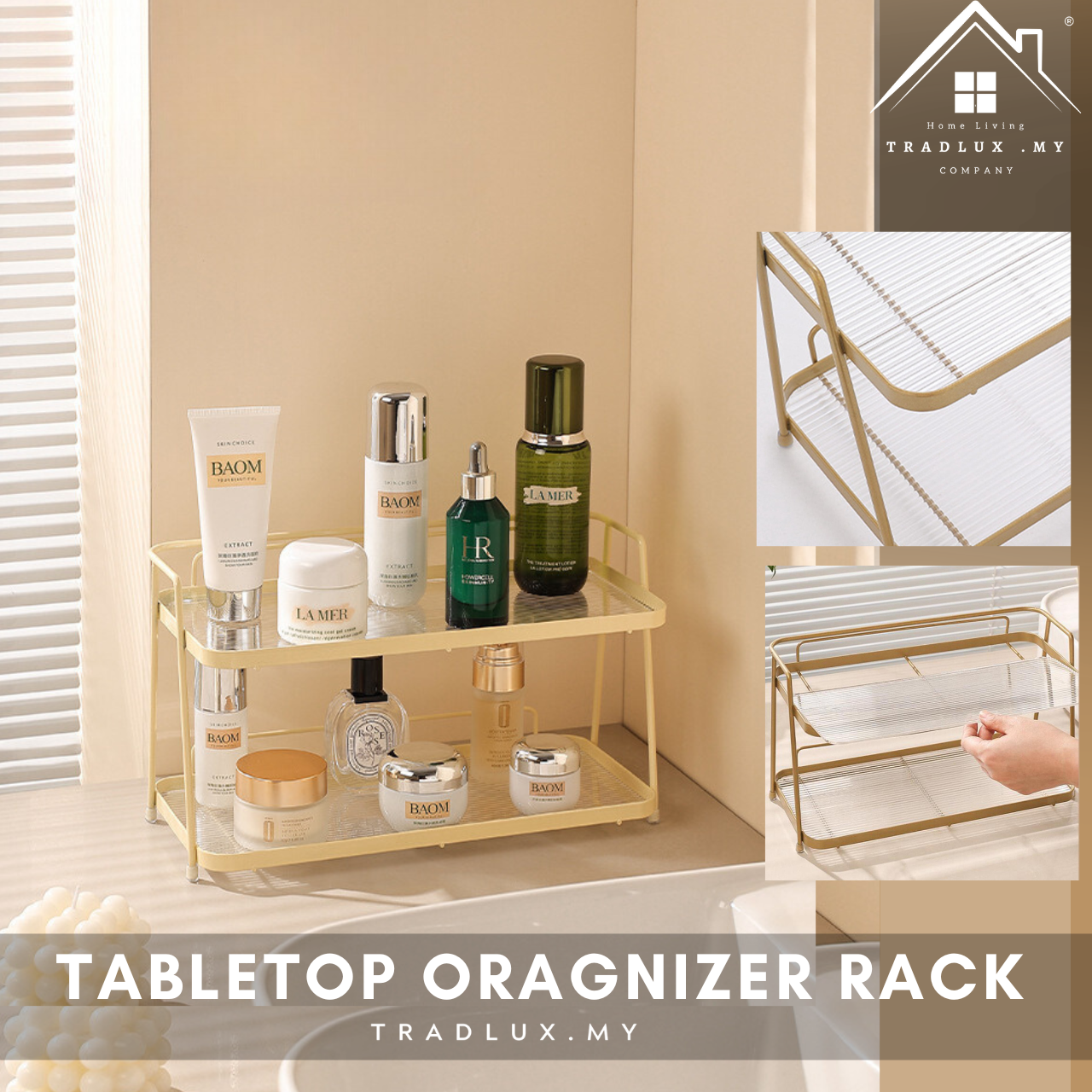 Light Luxury Countertop Rack Wrought Iron Storage Shelf Rack Skin Care ...