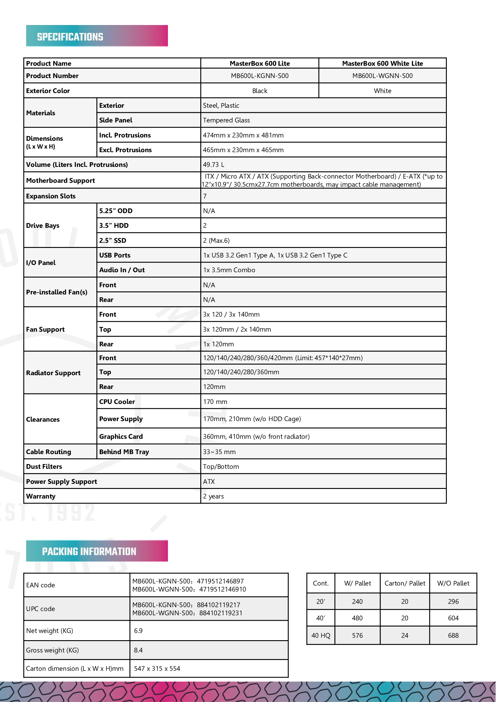 Cooler Master Masterbox 600 LITE ATX PC Case - Black/White | Shopee ...