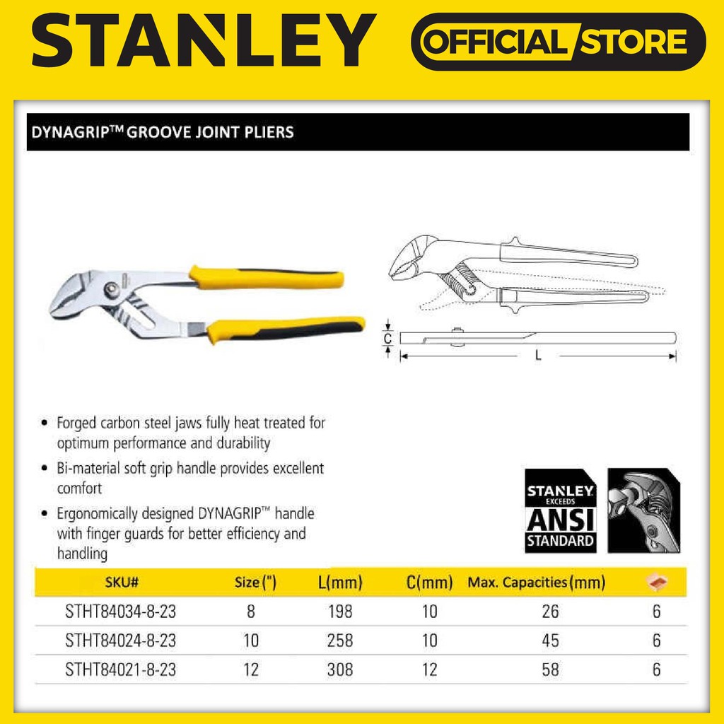 STANLEY DynaGrip Groove Joint Pliers STHT84034-8 | 8 INCH | 10 INCH ...