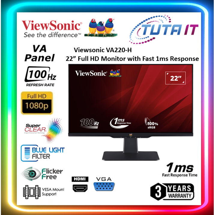 VIEWSONIC 22” VA220-H / VA220H LED FLAT FULL HD 1920x1080P @100Hz VA ...