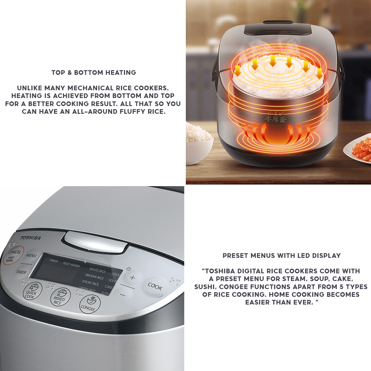 Toshiba Non-Stick Multi-Function Digital Rice Cooker - Silver (1.8L/4mm ...