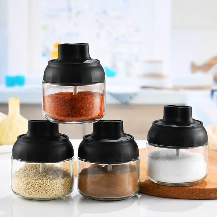 Seasoning Bottle Glass Jar Spoon Lid Airtight Container Salt Spice ...