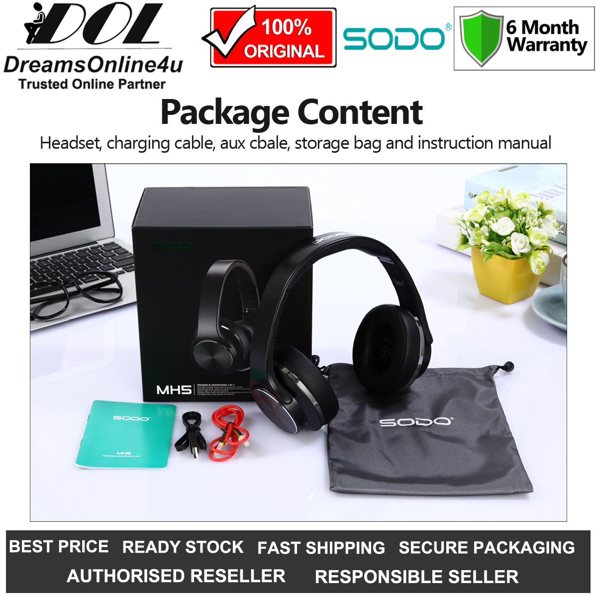 SODO MH5 Heavy Bass NFC Bluetooth 5.0 Twist Out Loud Speaker Wireless Headphone Speaker FM AUX ...