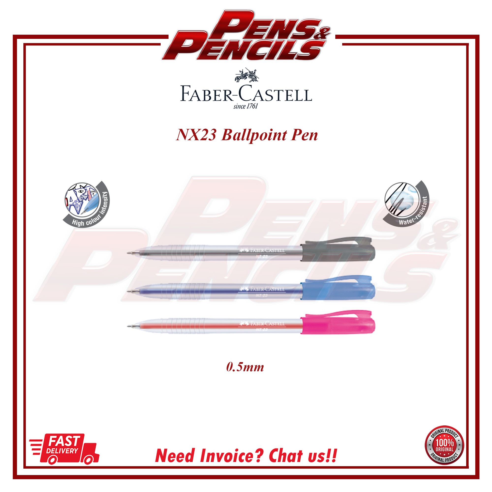 Faber Castell NX23 Ball Pen 0.5mm 0.7mm 1.0mm Black Blue Red Stationery ...