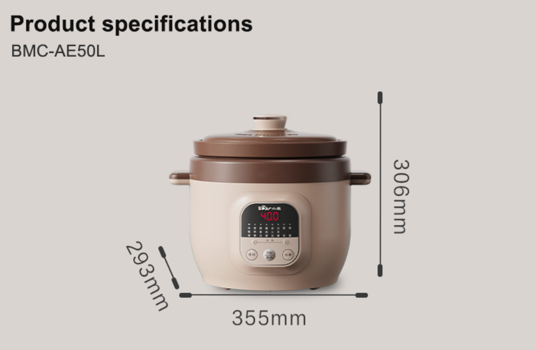 Bear 340W Electric Stew Pot Slow Cooker Purple Clay Pot (5L) BMC-AE50L ...