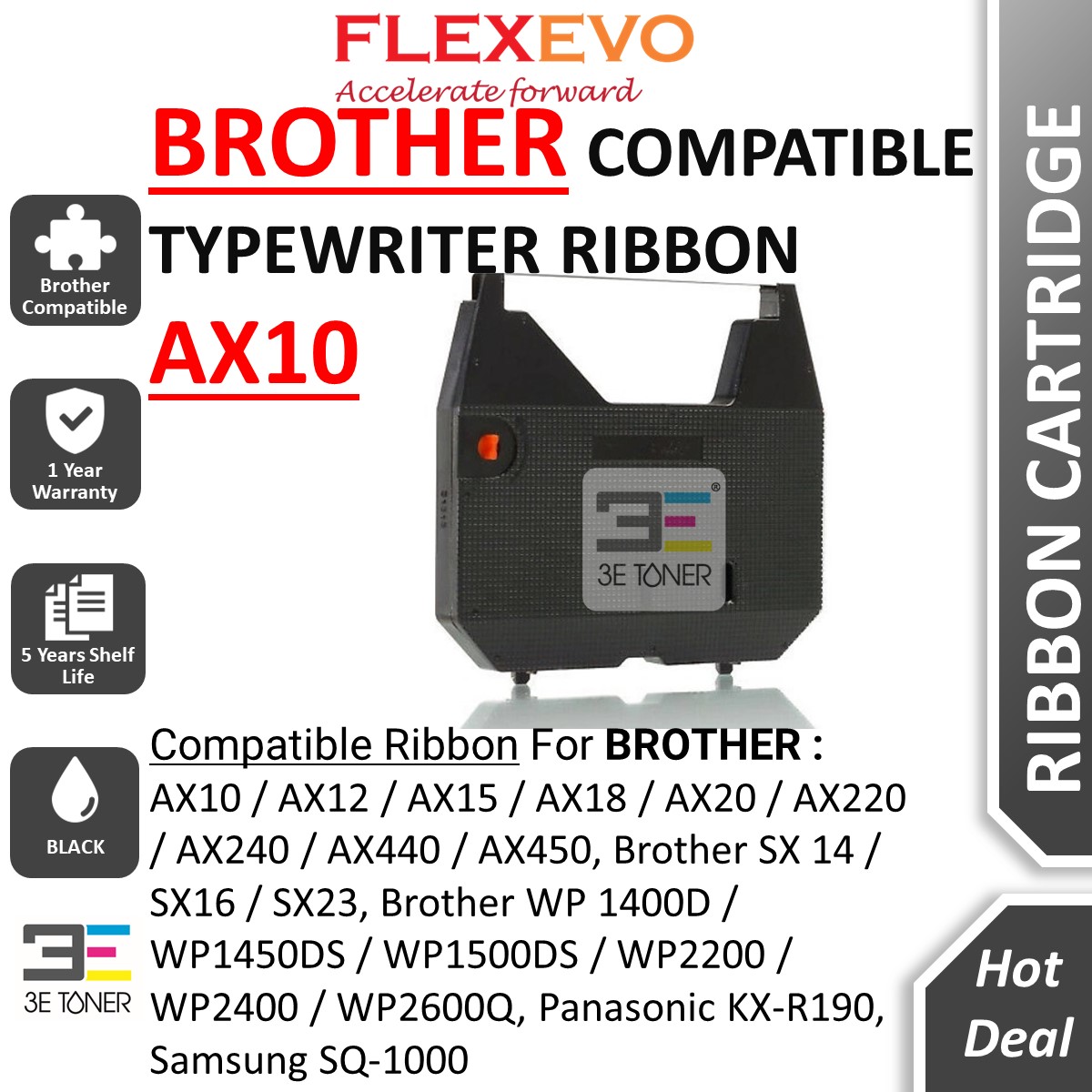 Compatible Brother AX10 AX 10 Black Typewriter Ribbon For AX10 AX12 ...