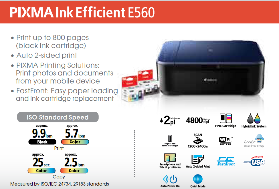 Canon Color Inkjet Pixma E560 A4 3in1 Wireless Printer | Auto Duplex Printing | Pigment Black ...