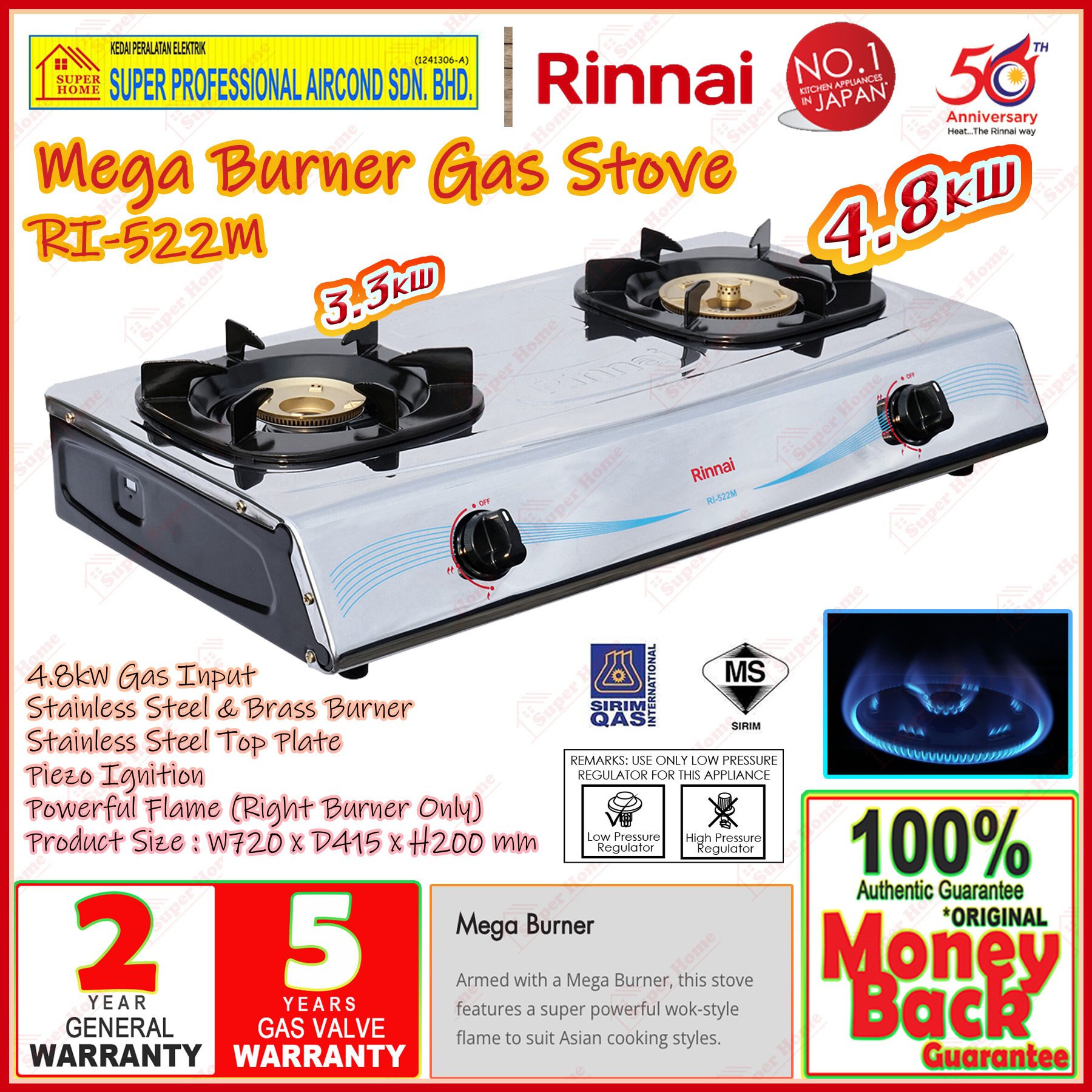 Rinnai Gas Stove Table Top Gas Cooker | Shopee Malaysia