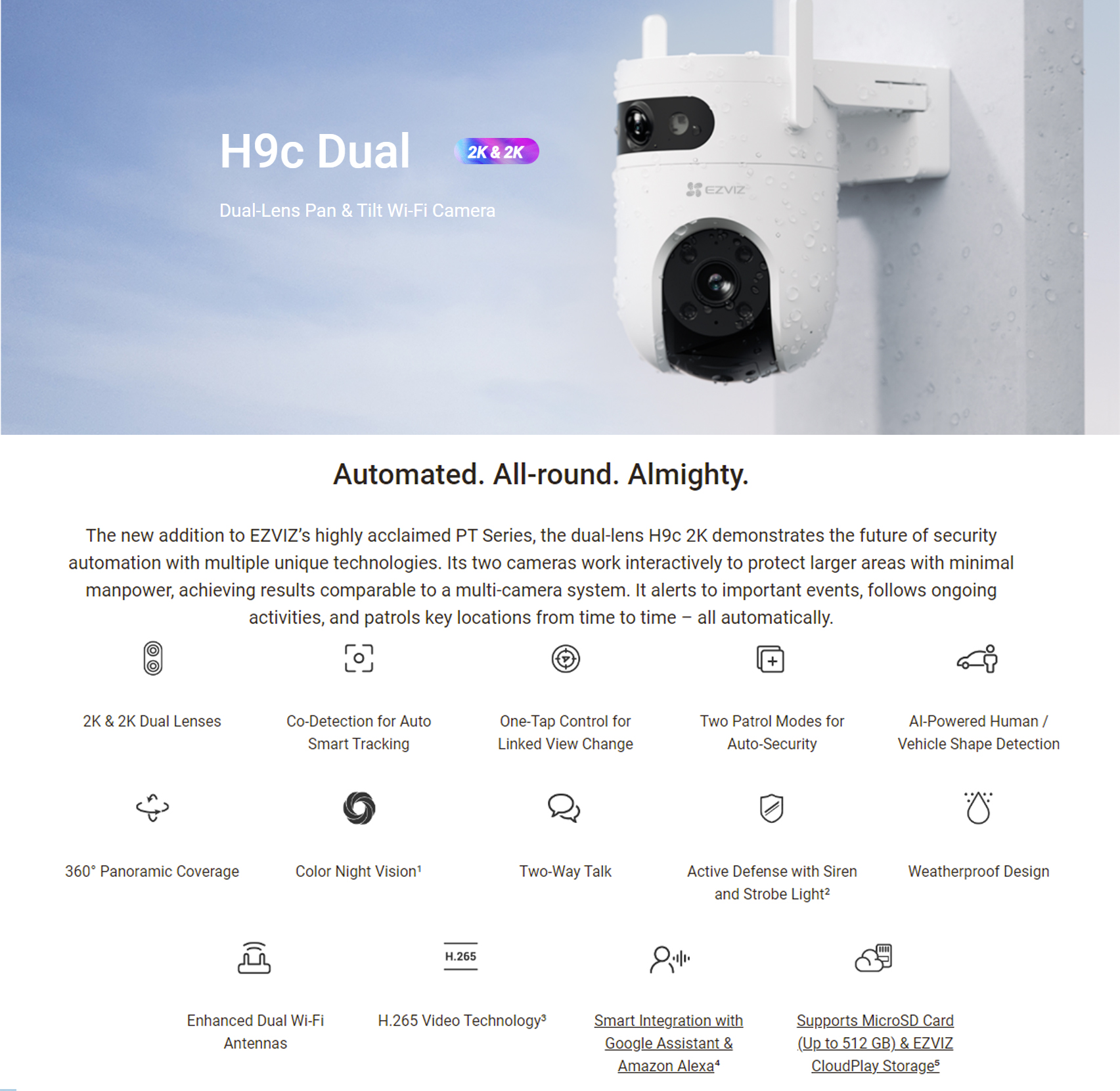 EZVIZ H9c 2K Dual-Lens Pan & Tilt Wi-Fi Camera Outdoor Waterproof ...