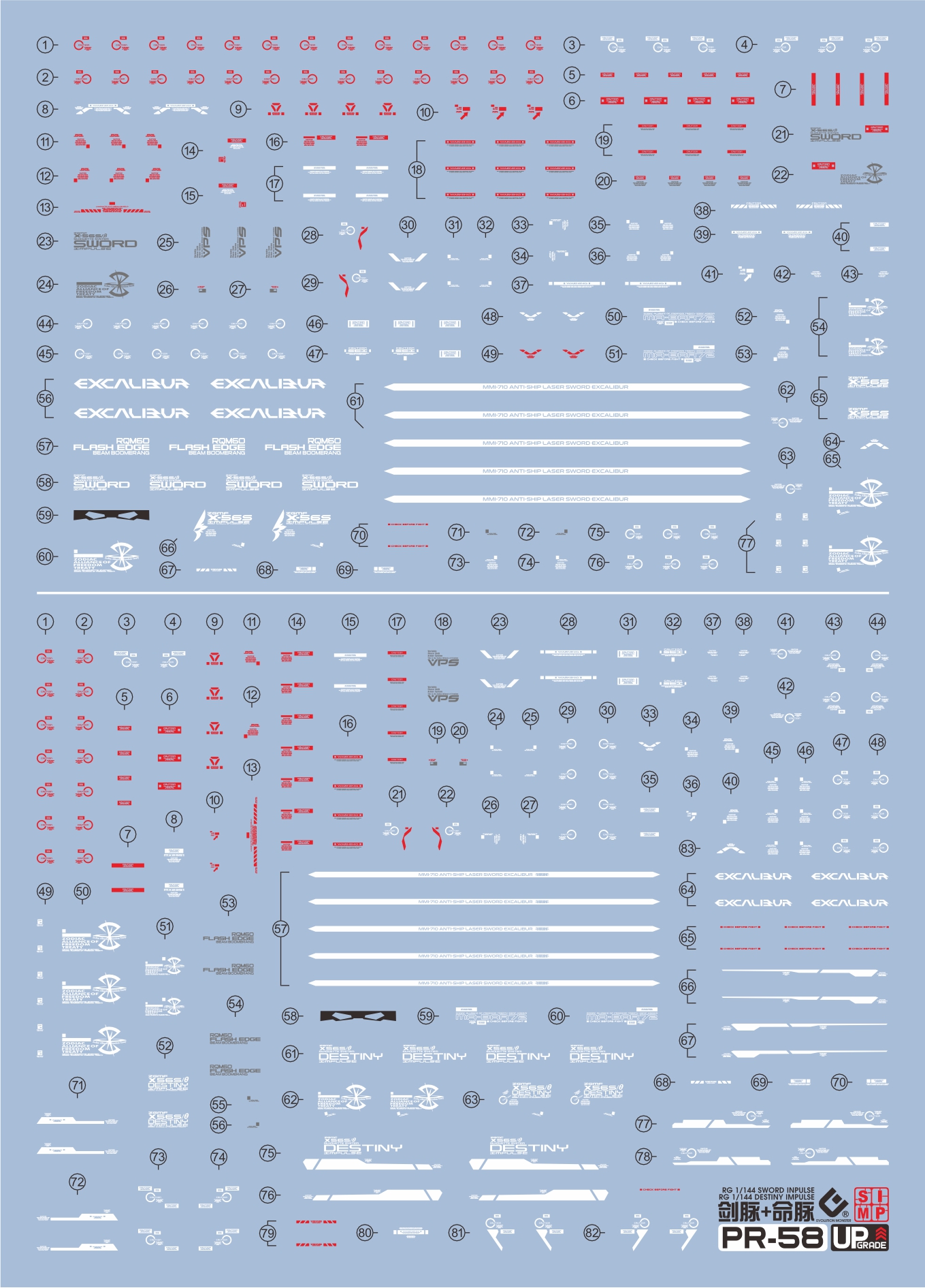 (Evo Monster) Waterslide Decal - RG 1/144 Sword + Destiny Impulse (Fluorescent) ZGMF-X56S Model ...