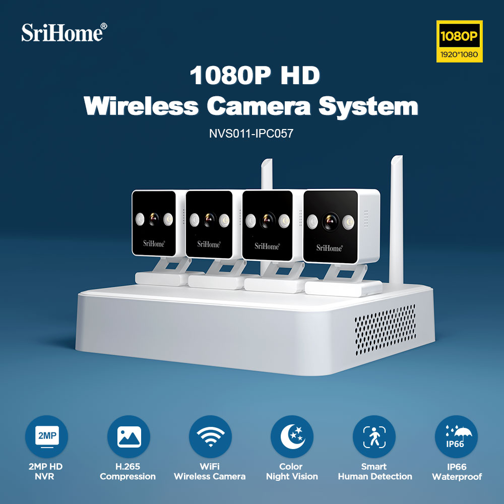 SriHome NVR WiFi 4 Channel + 4 Camera 1080P Wireless CCTV Security ...