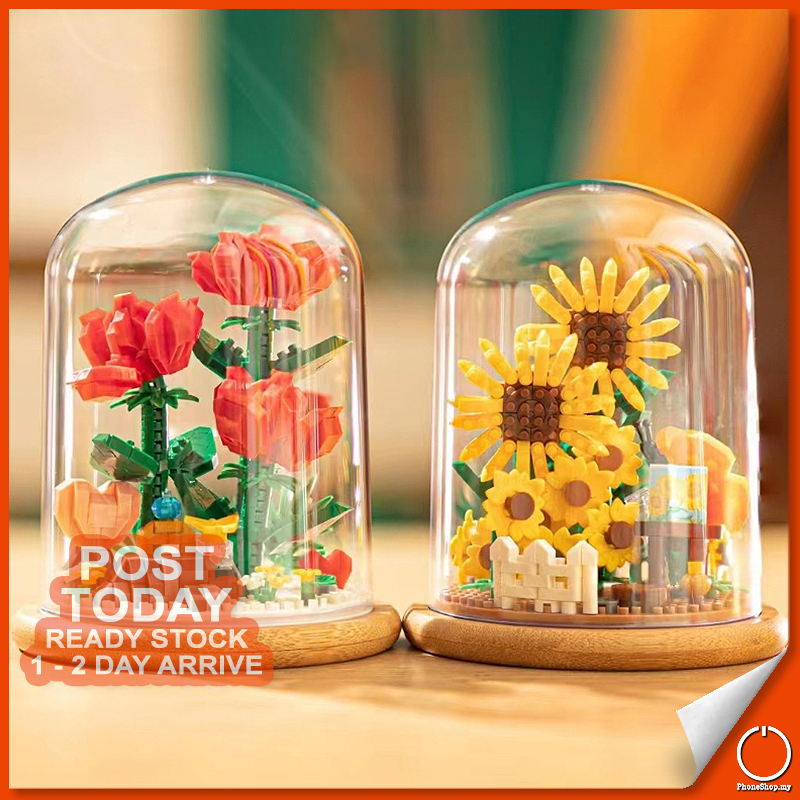 𝐖𝐎𝐎𝐃𝐄𝐍 𝐁𝐀𝐒𝐄 Flower Building Block Toys Rose Hibiscus Birthday Gift ...