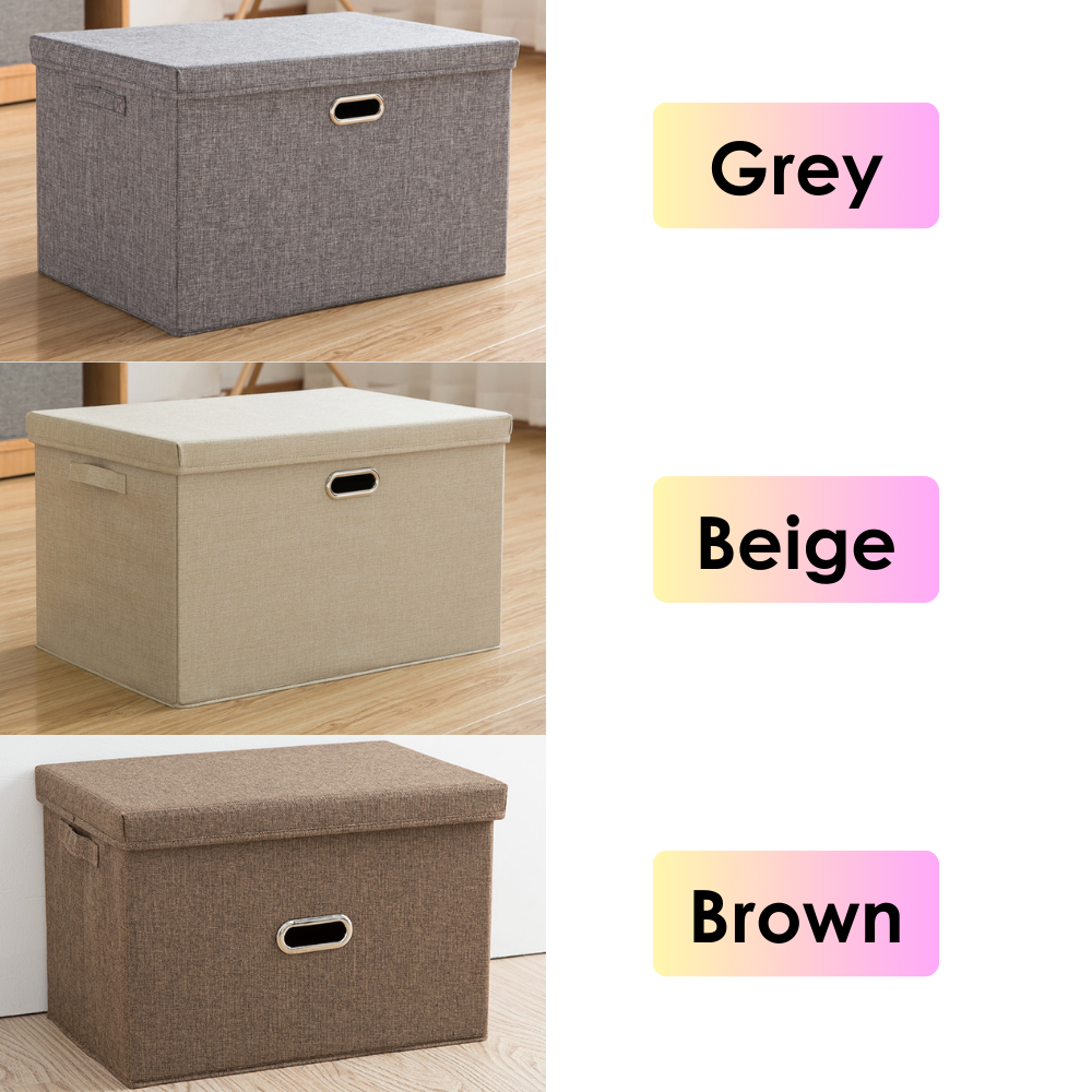 Fabric Storage Box with lid Foldable Organizer Box with handle Clothes ...
