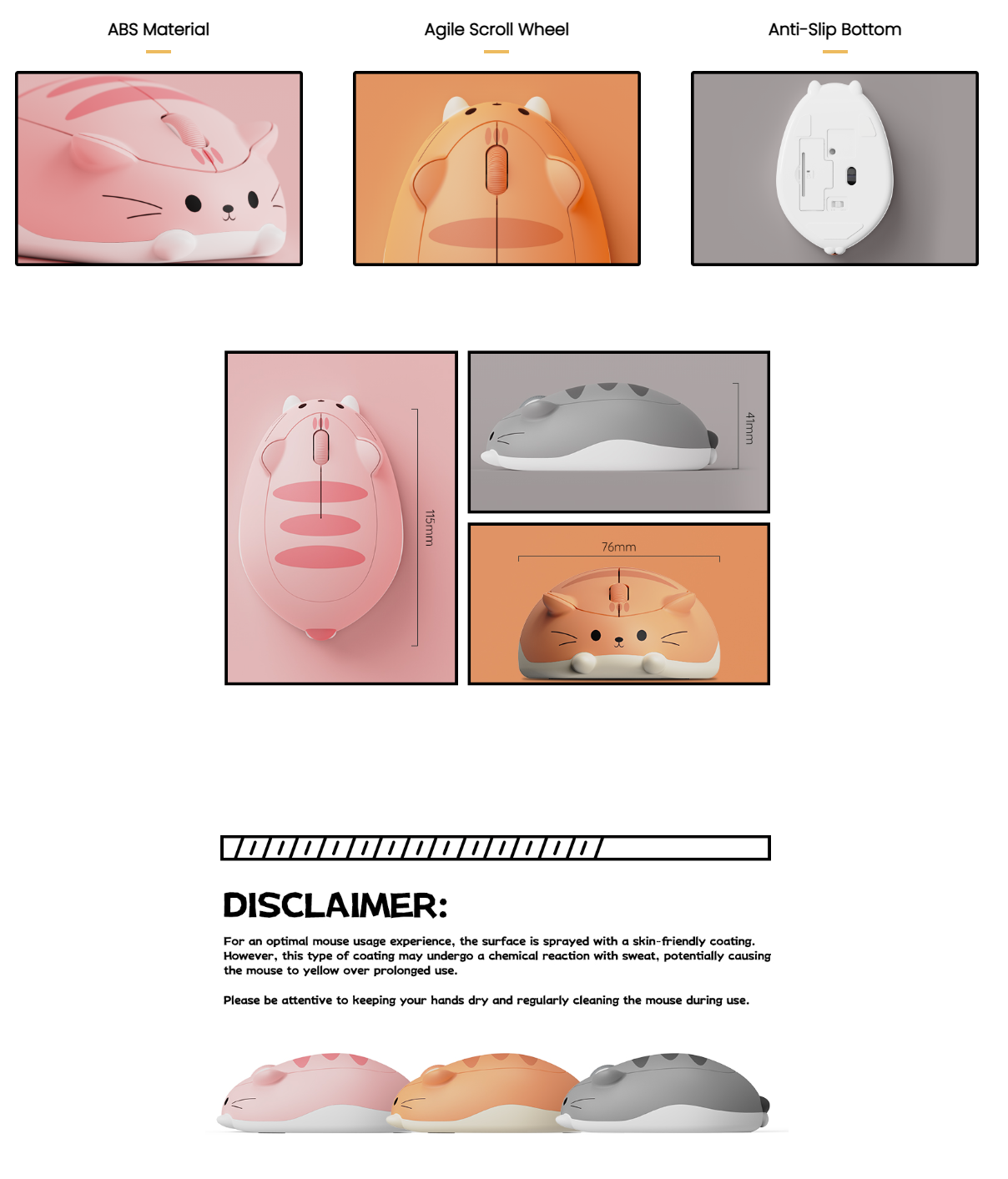 Akko Cat Theme Wireless Mouse - Pink ANGIE / Orange KATE / Gray MIMO ...